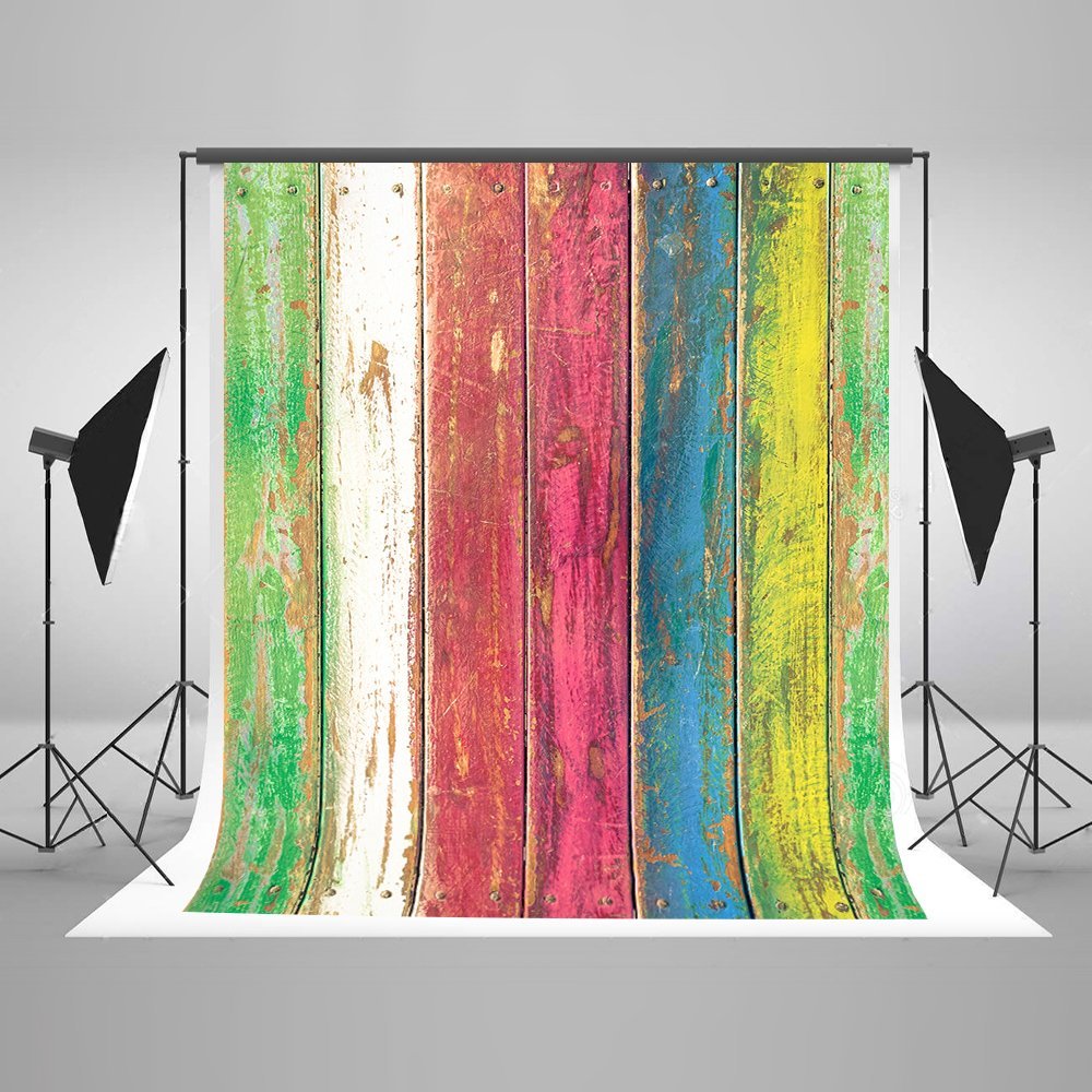 HelloDecor 5x7ft Colorful Wood Wall Floor Backdrop Background ...