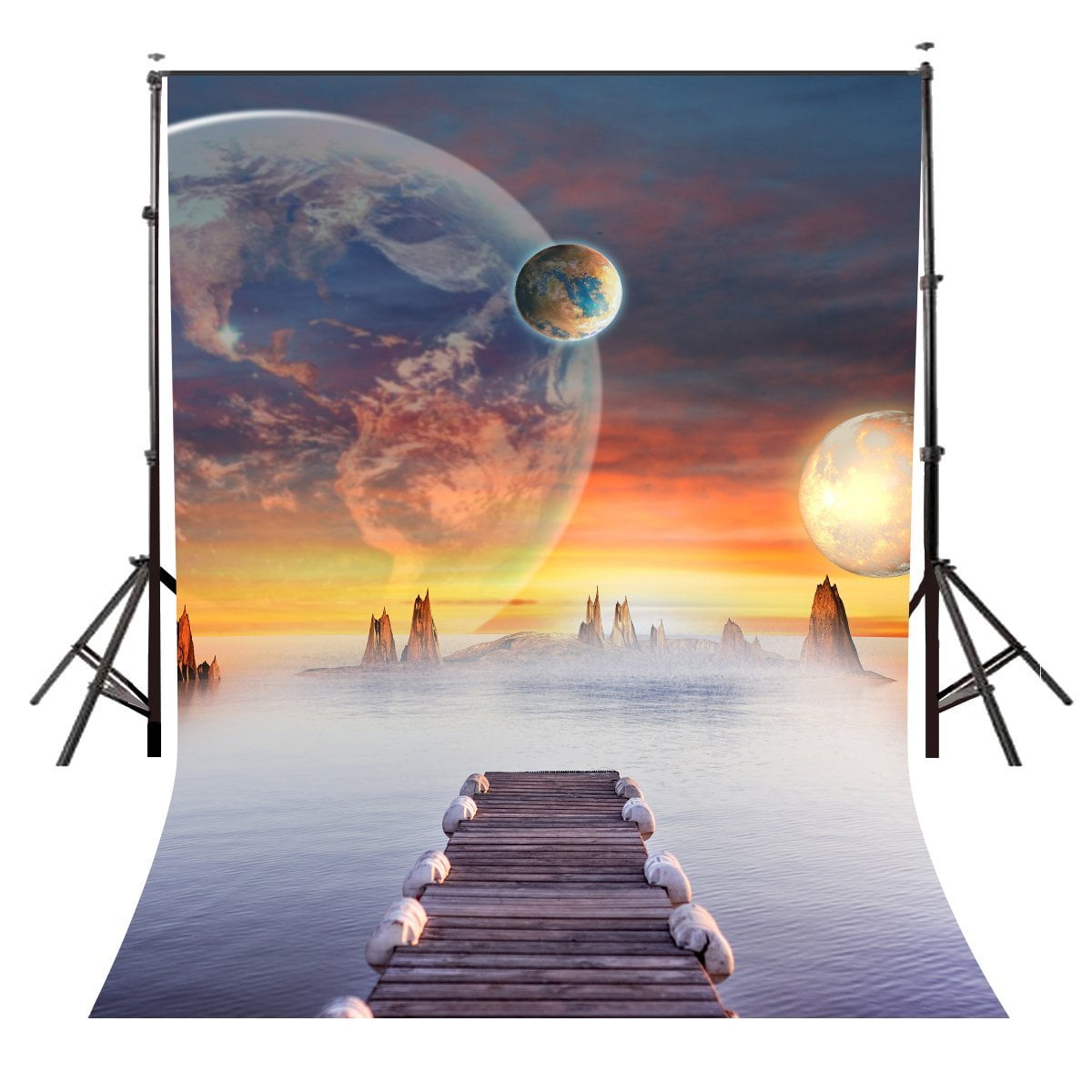 HelloDecor 5x7ft Earth Photography Backdrop Wooden Bridge Sea Scene ...