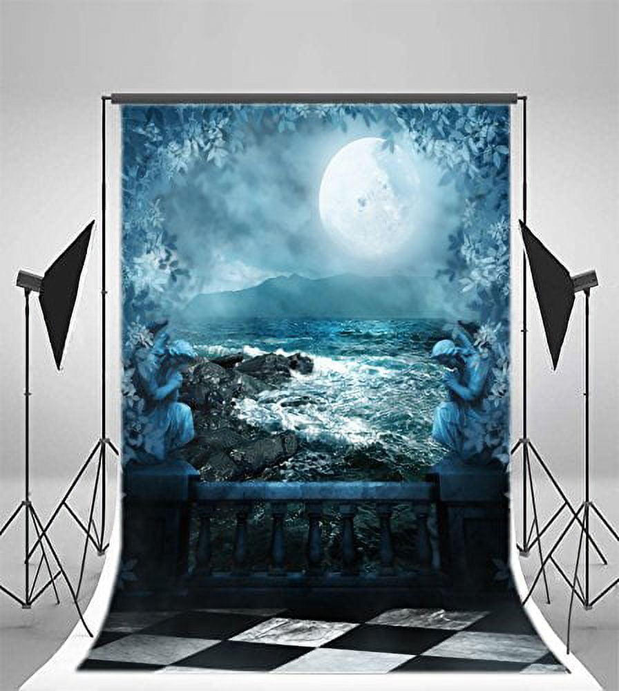 HelloDecor 5x7ft Fairytale Backdrop Enchanted Ocean Waves Shining Moon ...