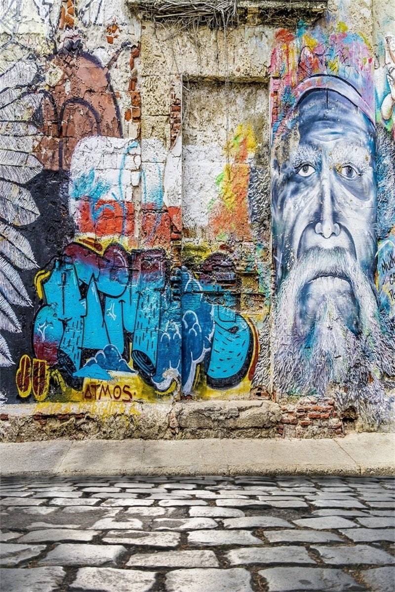 HelloDecor 5x7ft Fashion Graffiti Photography Backdrop Street Art Old ...