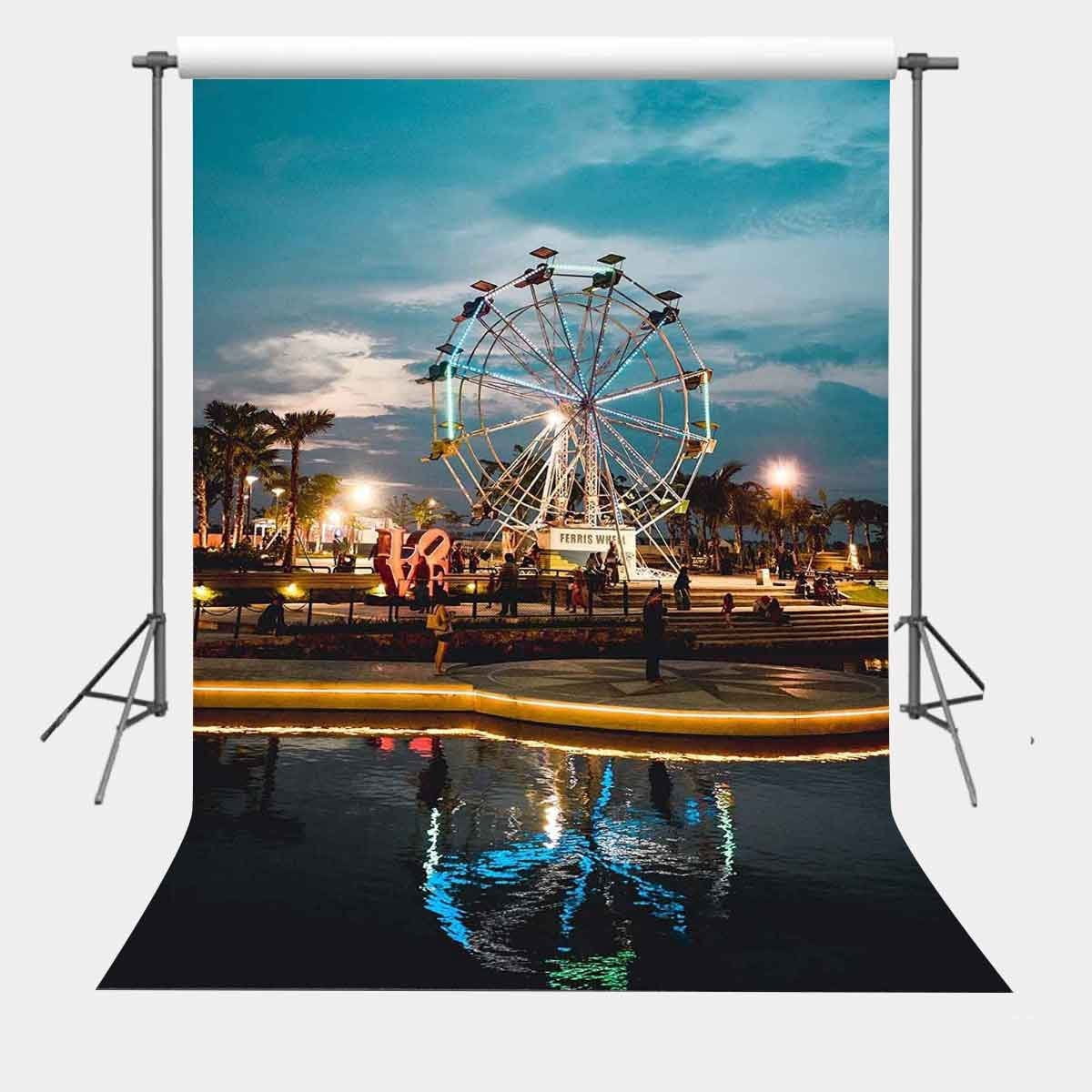 HelloDecor 5x7ft Ferris Wheel Photography Backdrop Props Park Night ...