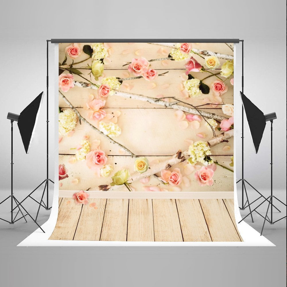 HelloDecor 5x7ft Flower Wooden Wall Photography Background Wood Floor ...