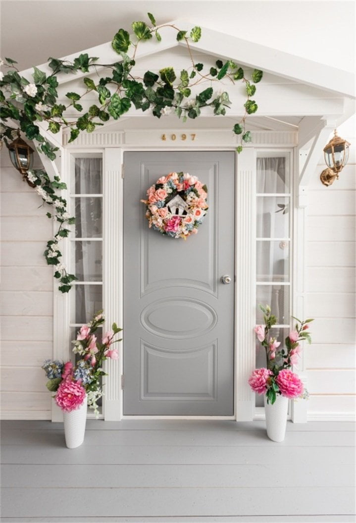 HelloDecor 5x7ft Front Door Backdrop Flower Wreath Photography ...