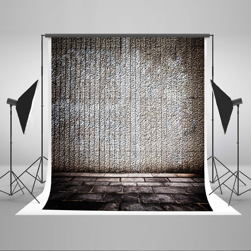 HelloDecor 5x7ft Golden Vertical Brick Wall Stone Floor Backdrop ...