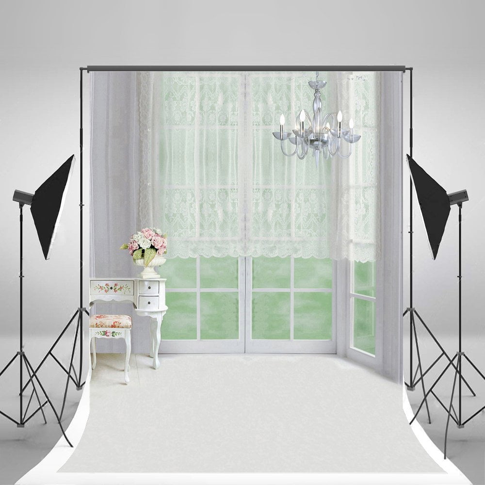 HelloDecor 5x7ft Indoor Bedroom Backgrounds White Lace Curtain Glass ...