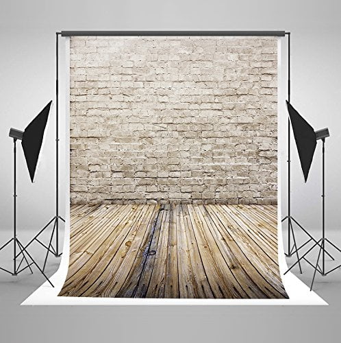 HelloDecor 5x7ft Light Gray Brick Wall Photo Backgrounds Wood Floor ...