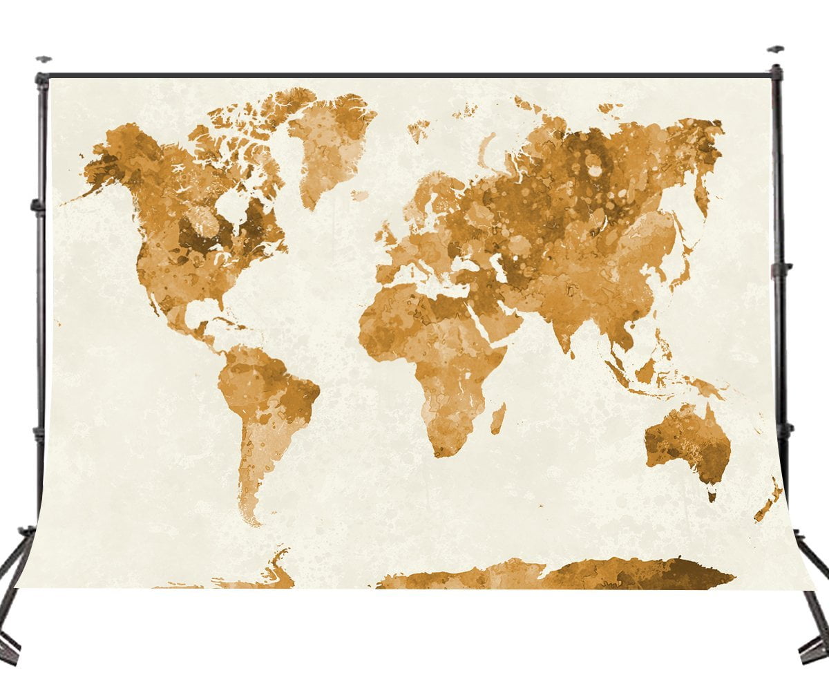 HelloDecor 5x7ft Mottled Watercolor World Photo Background Beige Map ...