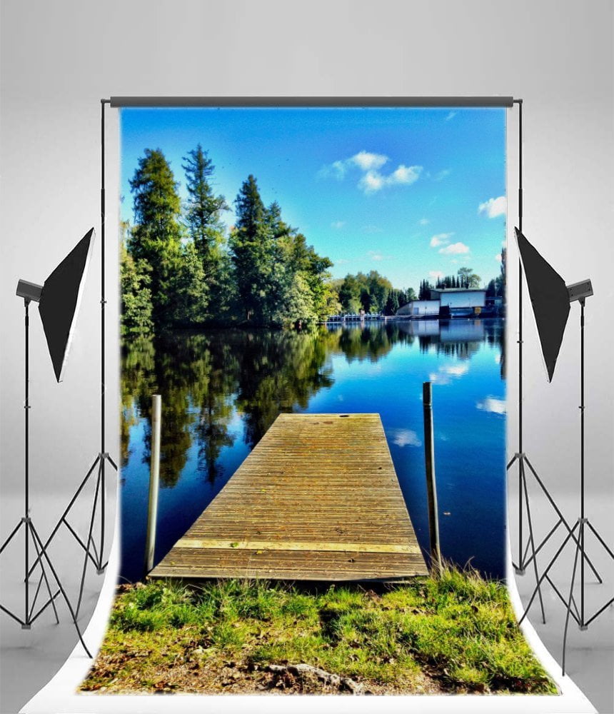 HelloDecor 5x7ft Photography Backdrop Blue Sky River Green Trees ...