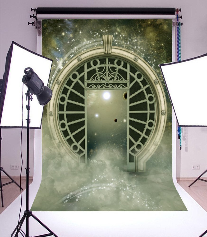 HelloDecor 5x7ft Photography Backdrop Fairytale Heaven Gate Shining Moon Night Space Bokeh ...