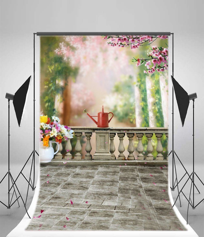 HelloDecor 5x7ft Photography Backdrop Garden Vase Flowers Kettle Pillar ...