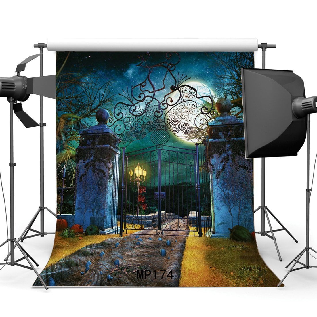 HelloDecor 5x7ft Photography Backdrop Halloween Horror Night Magic Moon Old Tree Pumpkin Scene ...