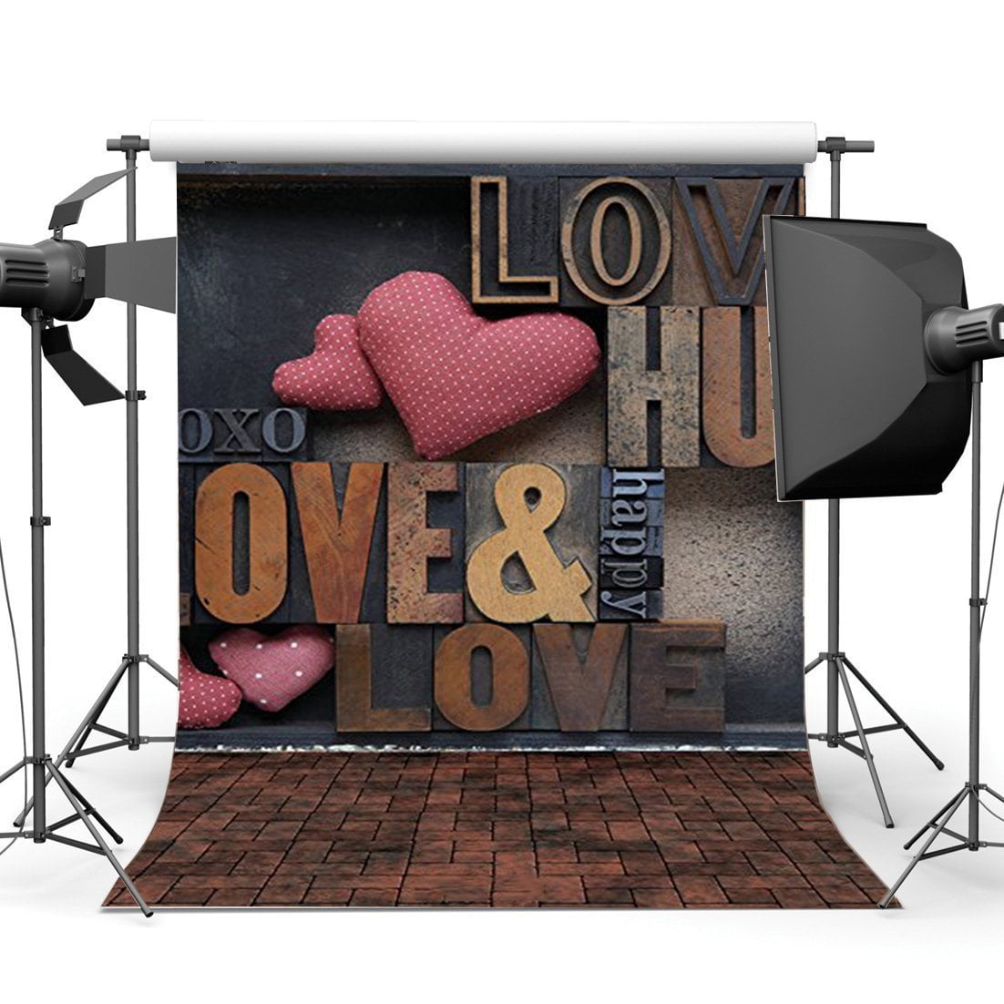 HelloDecor 5x7ft Photography Backdrop Valentine's Day Red Hearts Happy ...