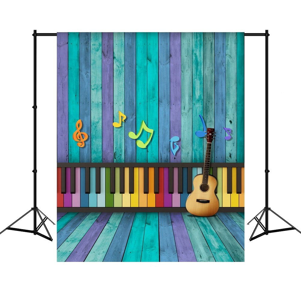 HelloDecor 5x7ft Photography Backdrops Blue Wood Colorful Keys Music ...