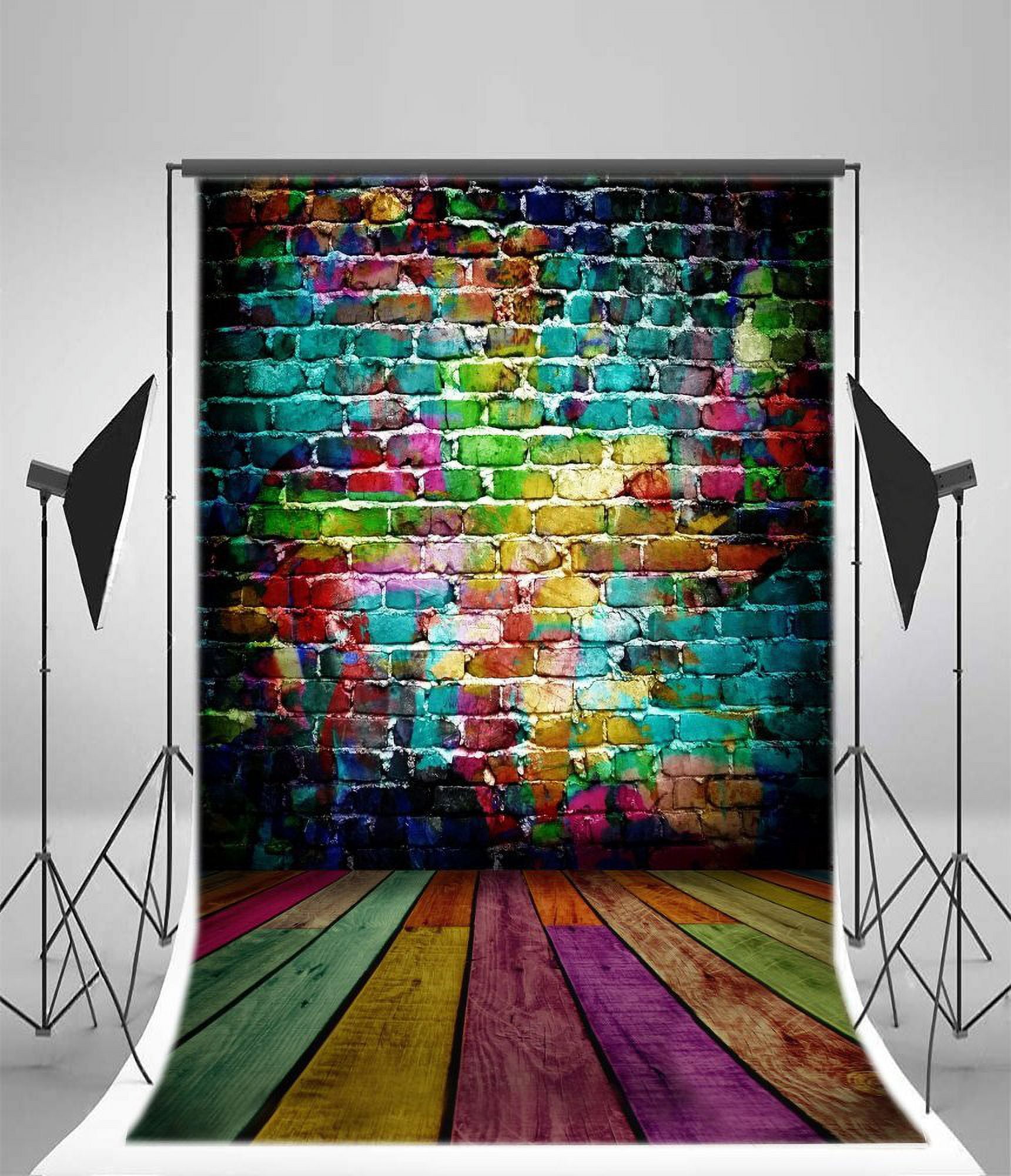 HelloDecor 5x7ft Photography Backdrops Colourful Brick Wall Wood Floor ...