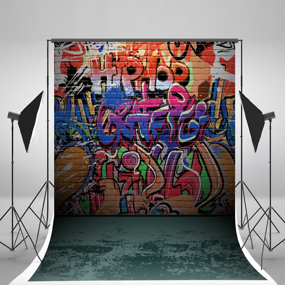 HelloDecor 5x7ft Photography Backdrops Graffiti Wall Photo Background ...