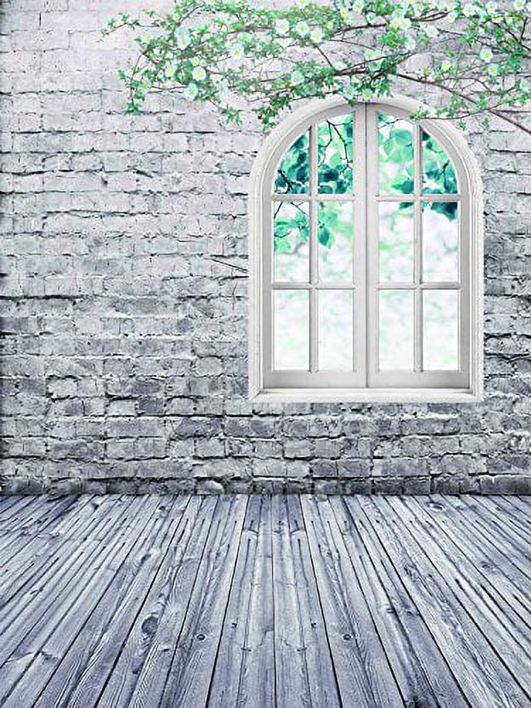 HelloDecor 5x7ft Photography Background Green Tree Grey Brick Wall ...