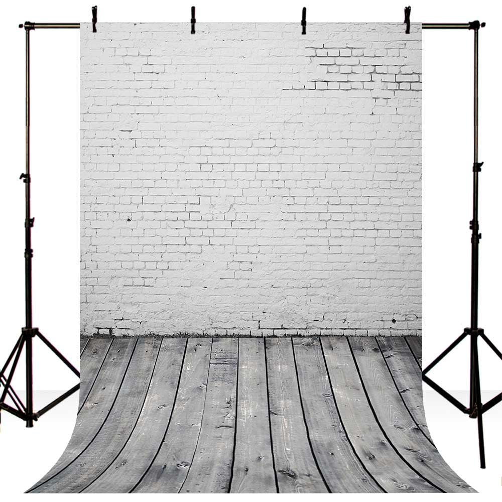 HelloDecor 5x7ft Photography Background Newborn Wood Floor Brick Wall ...