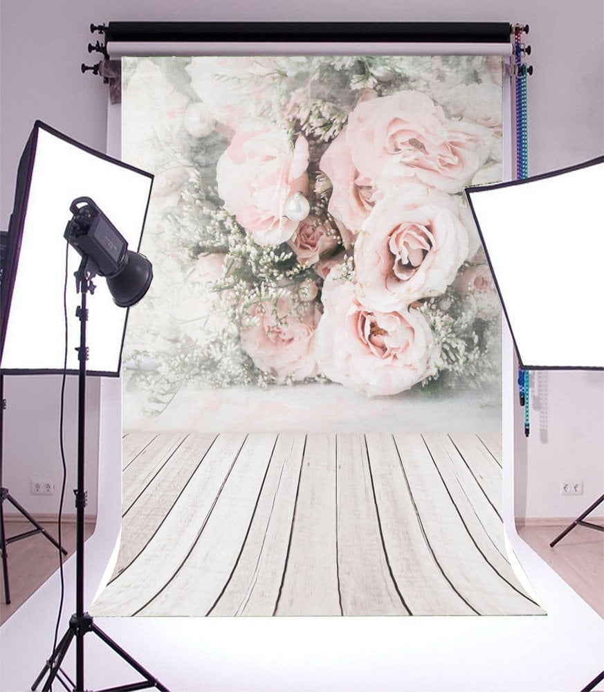 HelloDecor 5x7ft Photography Background Sweet Rose Flowers Wood Stripes ...