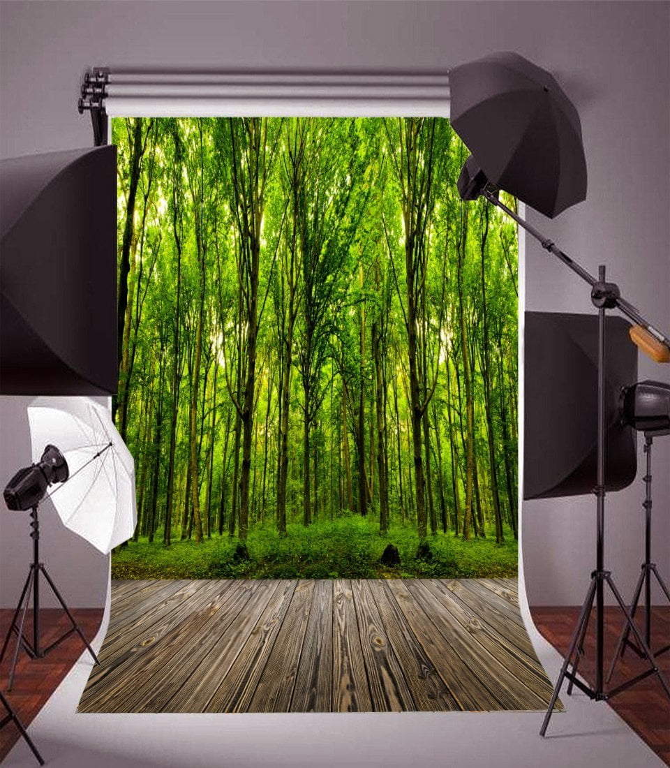 HelloDecor 5x7ft Photography Background Texture Wood Floor Greem Trees ...