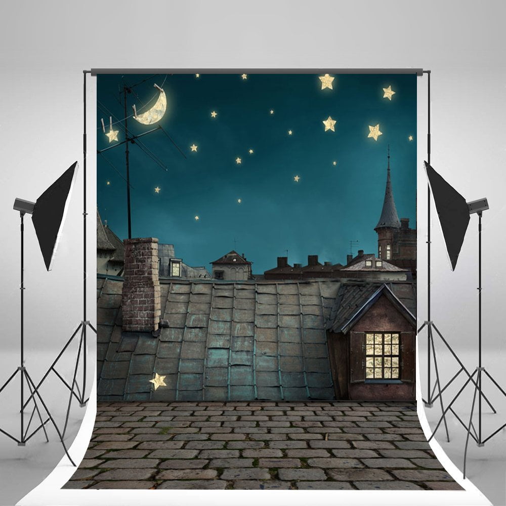 HelloDecor 5x7ft Photography Studio Backdrop Night Sky Moon Scenic ...