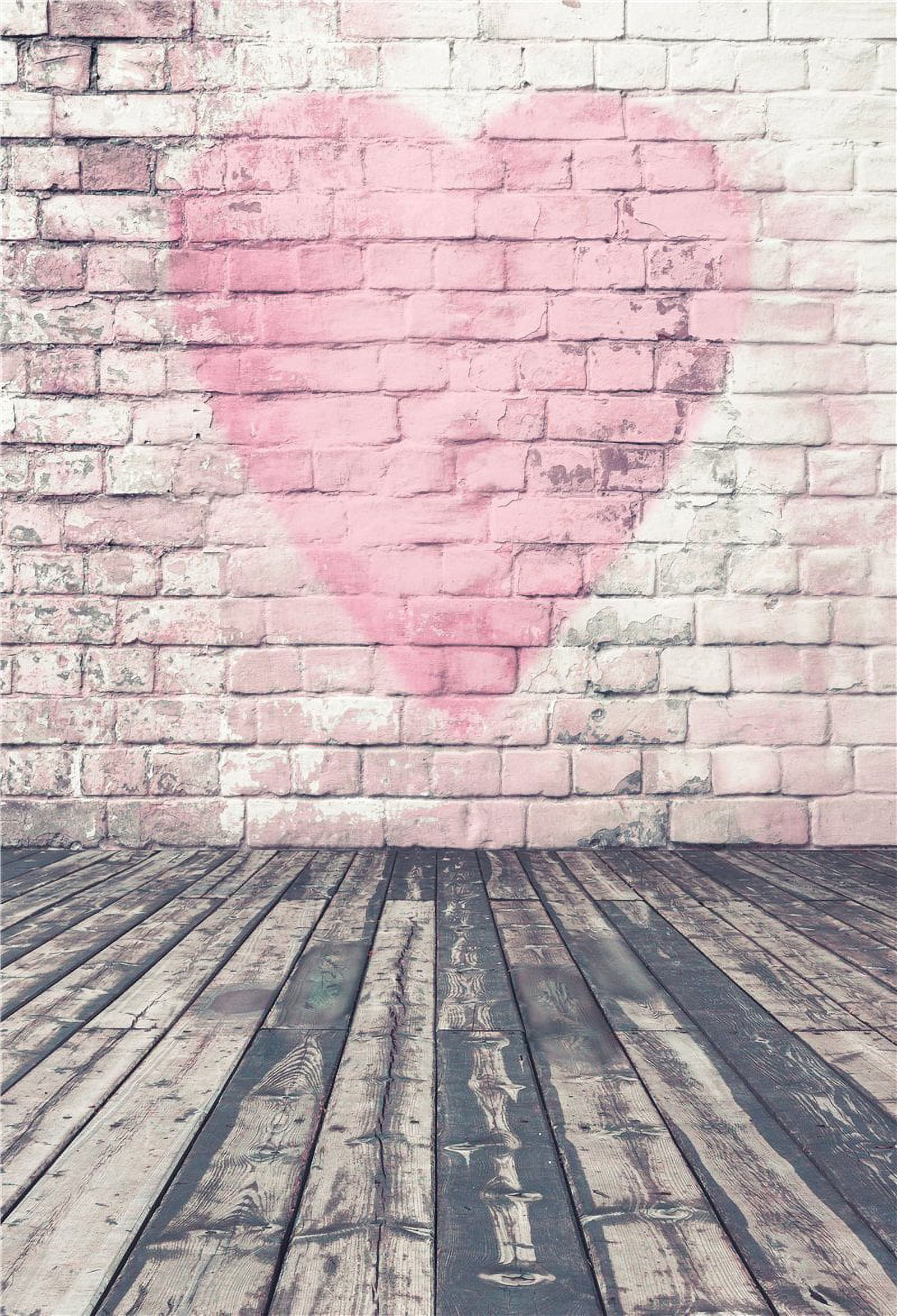 HelloDecor 5x7ft Pink Heart Brick Wall Photography Backdrops Wood Floor ...