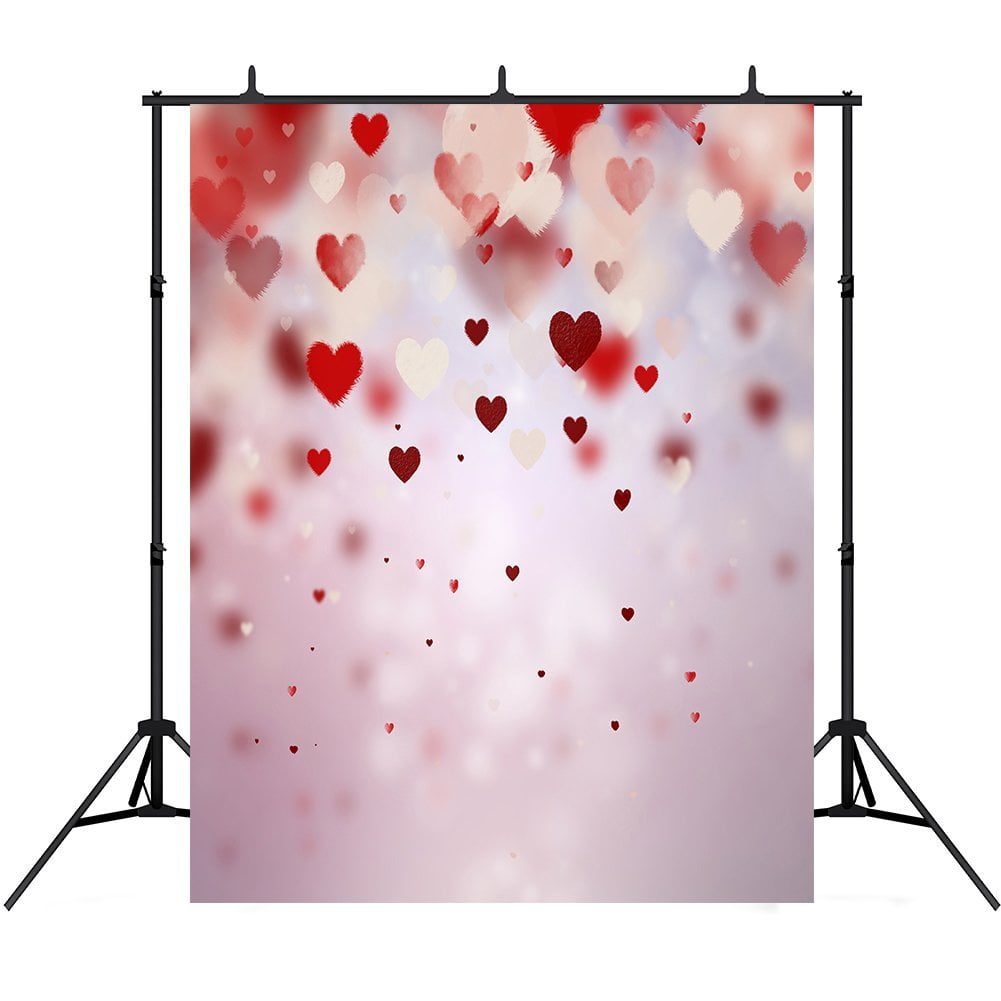 HelloDecor 5x7ft Pink Love Photo Backdrop Red Heart Shape Photography ...
