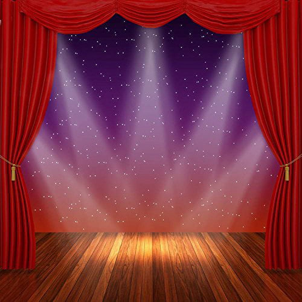 HelloDecor 5x7ft Red Curtain Star Spotlight Stage Wood Floor ...