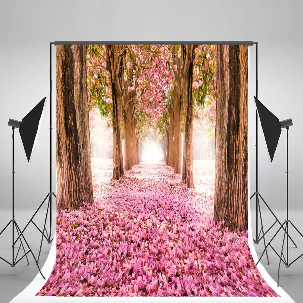 HelloDecor 5x7ft Red Flowers Background Photography Natural Tree Forest ...