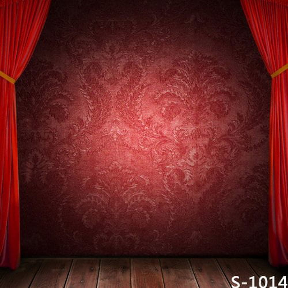 HelloDecor 5x7ft Red Wallpaper Curtain Stage Wood Floor Photography ...