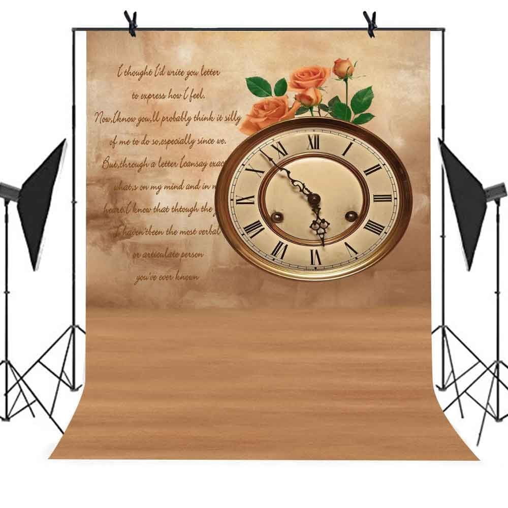 HelloDecor 5x7ft Retro Photography Backdrop Clock Rose Flower Gray ...