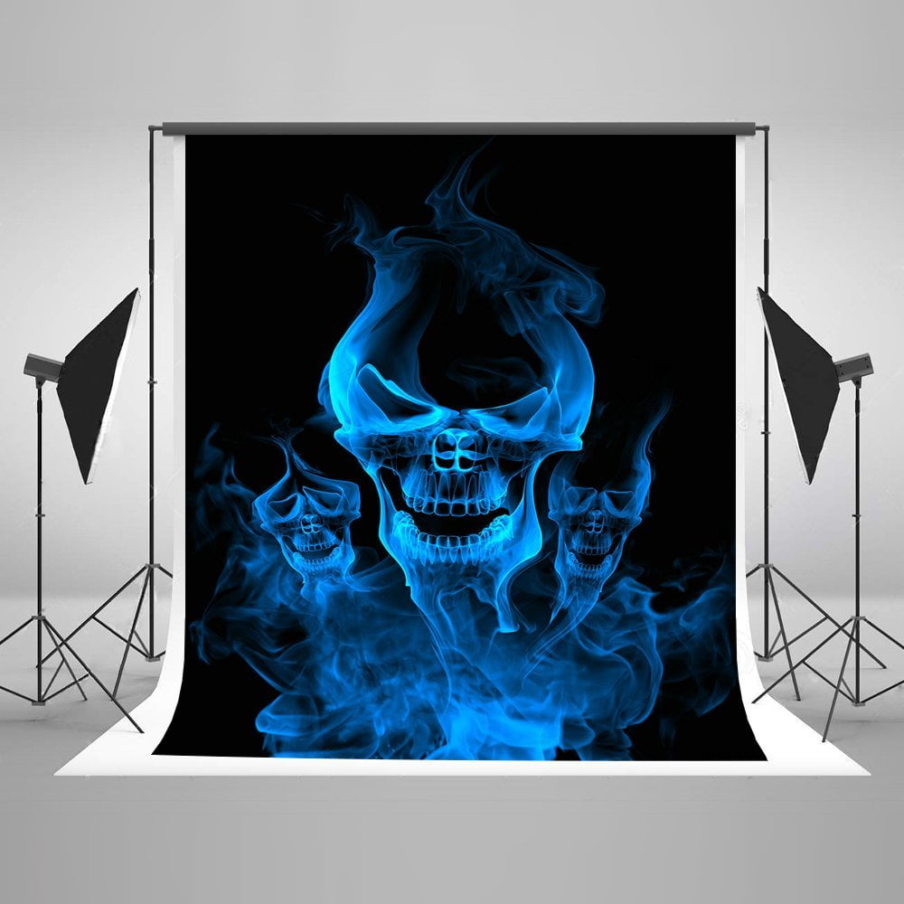 HelloDecor 5x7ft Scared Halloween Backdrops Photography Blue Wildfire ...
