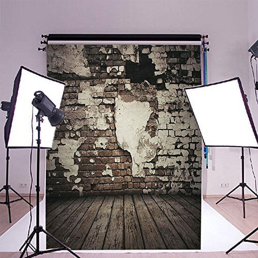 HelloDecor 5x7ft Shabby Brick Wall Vintage Wood Floor Photography ...