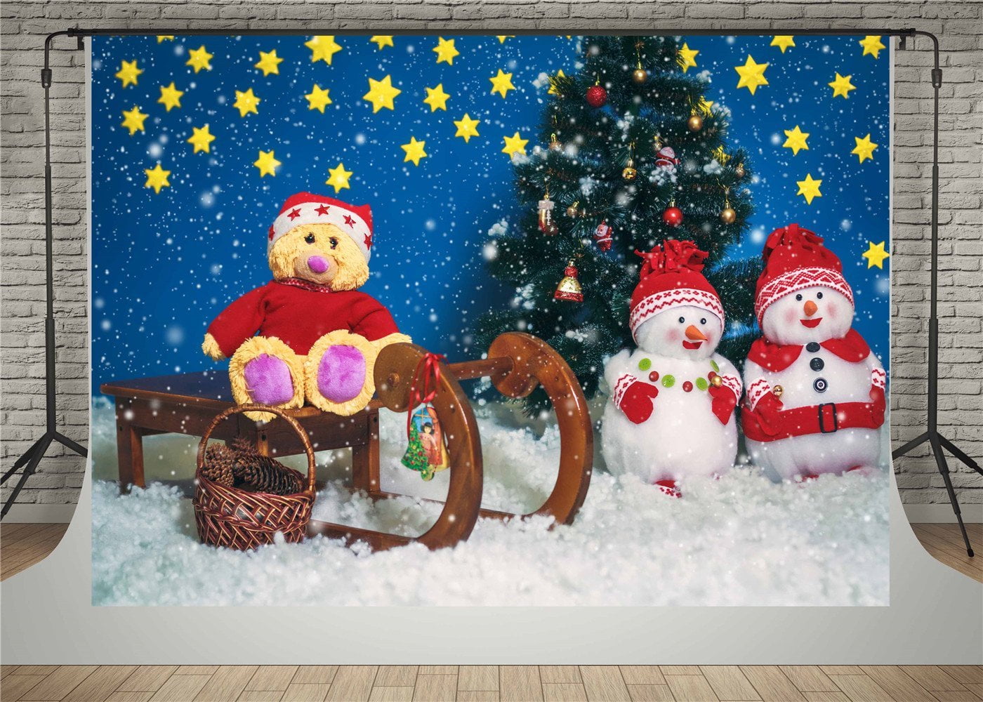 HelloDecor 5x7ft Snowman Photography Backgrounds Blue Sky with Stars ...