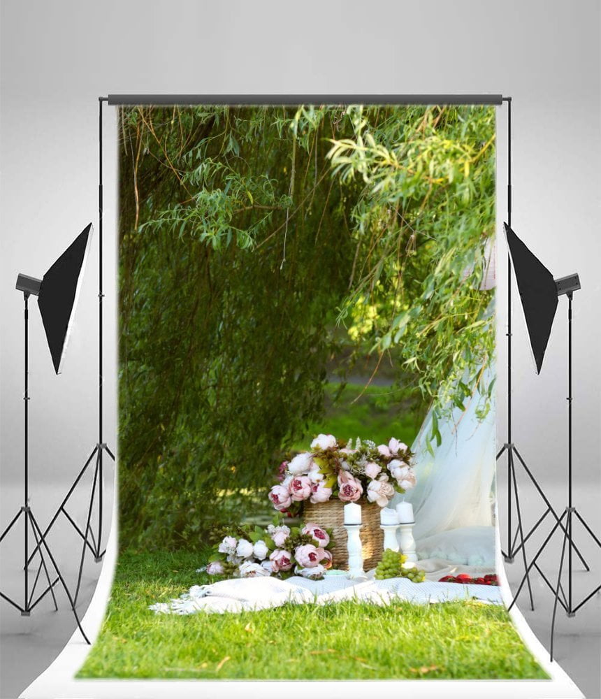 HelloDecor 5x7ft Spring Backdrop Flowers Candles White Tent Green ...