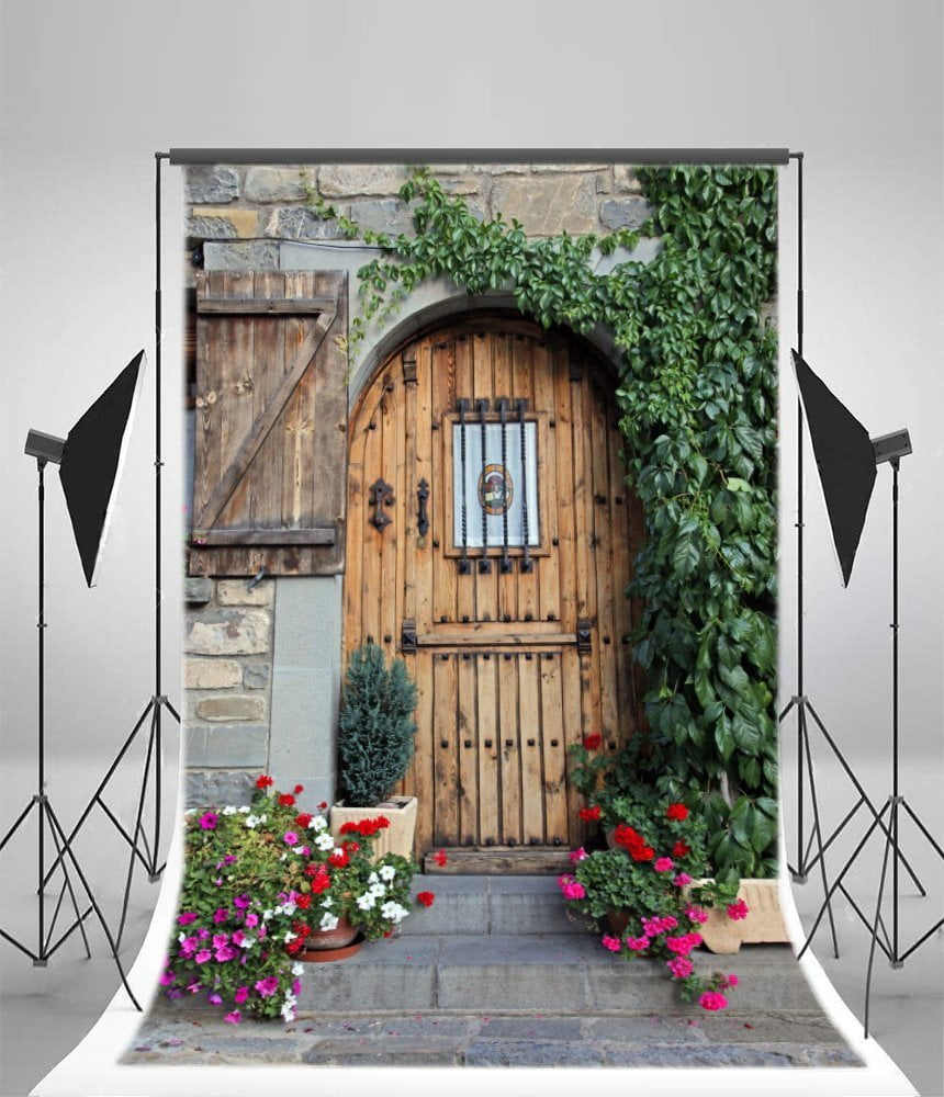 HelloDecor 5x7ft Spring Front Door Backdrop Rustic Stripes Wood Plank ...