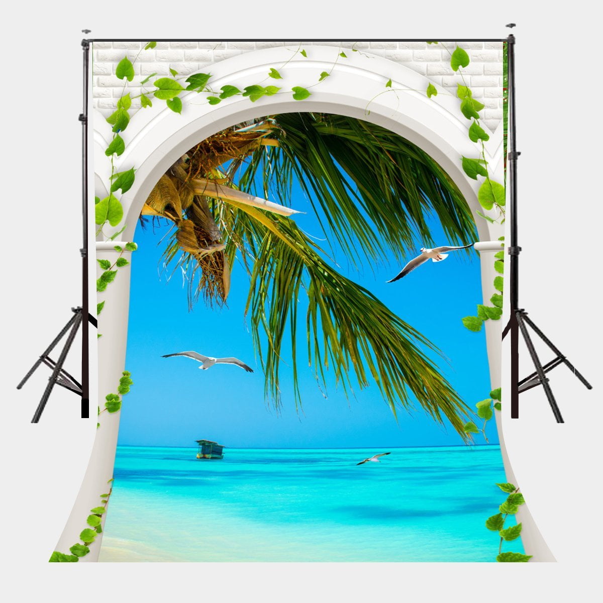 HelloDecor 5x7ft Summer Holiday Sea View Backdrop Flying Seagulls Blue ...