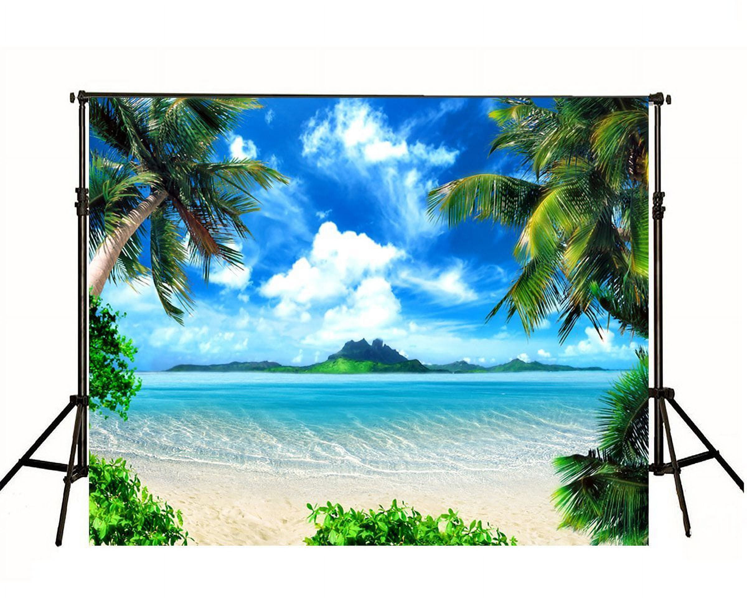HelloDecor 5x7ft Tropical Photo Backdrop Jungle 5x7ft Beach with Blue ...