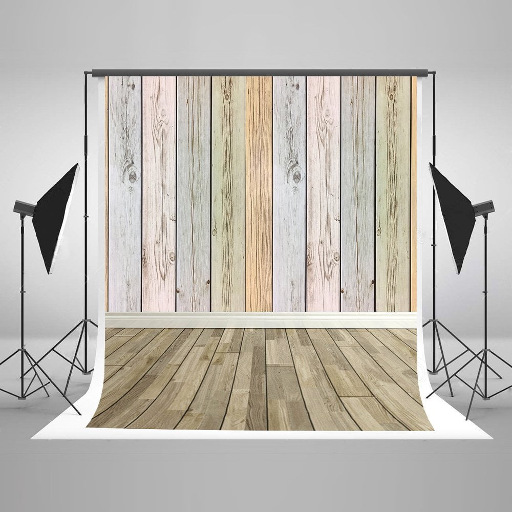 HelloDecor 5x7ft Upstanding Wooden Wall Photography Backdrops Light ...