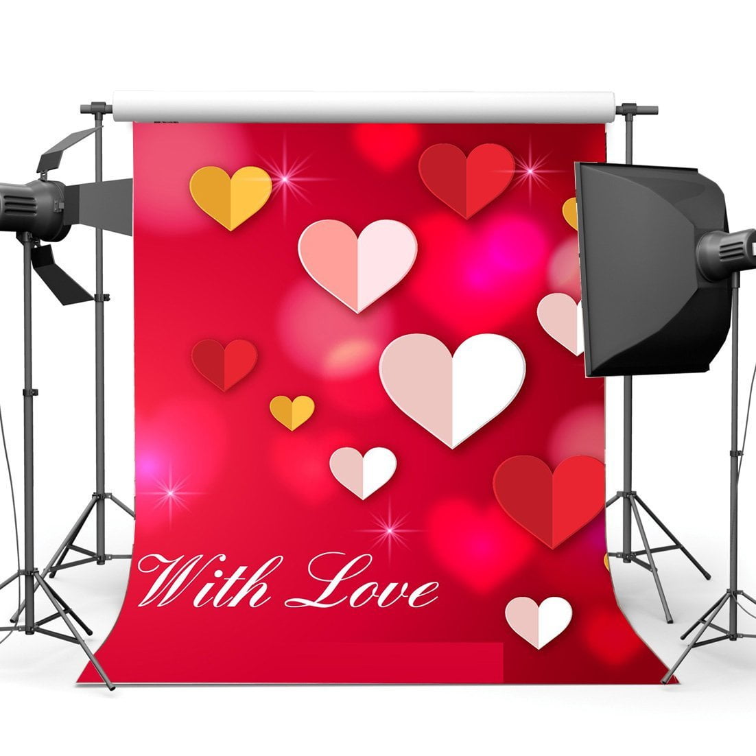 HelloDecor 5x7ft Valentine's Day Backdrop Red and White Sweet Hearts ...