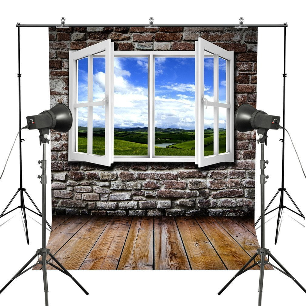 HelloDecor 5x7ft Vintage Brick Wall Window Photography Backdrops ...
