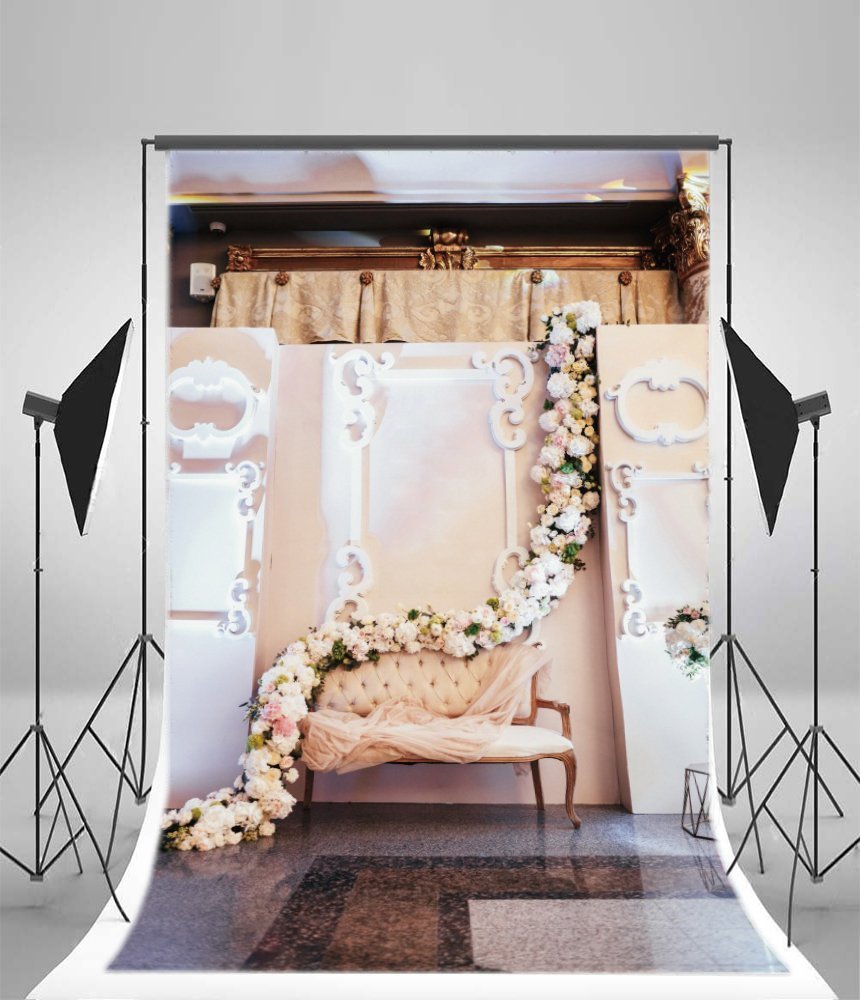HelloDecor 5x7ft Wedding Backdrop Fresh Rose Flowers Vine Sofa Carving ...