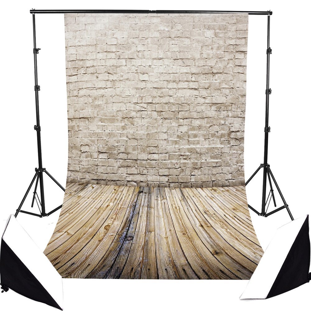 HelloDecor 5x7ft Wedding Photography Backdrops Brick Wall Wooden Floor ...