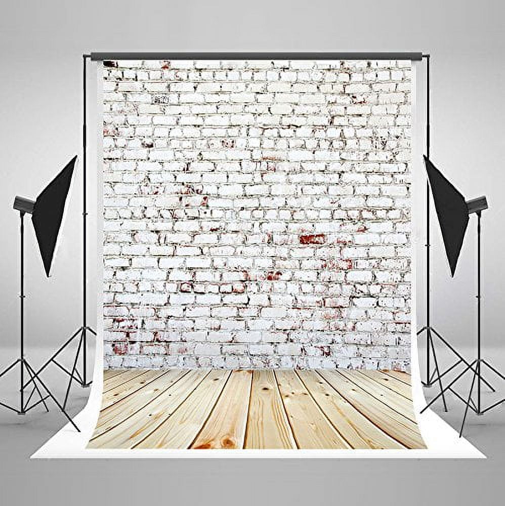 HelloDecor 5x7ft White Brick Wall Photo Backgrounds Wood Floor ...