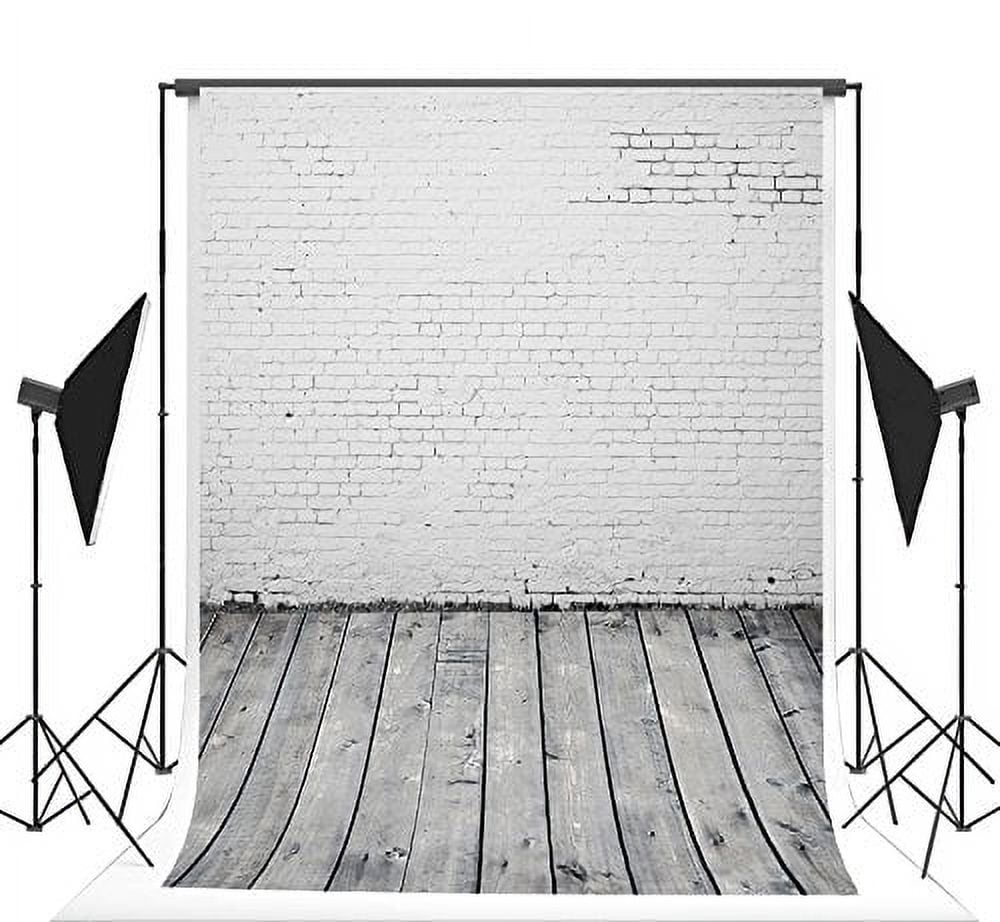 HelloDecor 5x7ft White Brick Wall Photography Backdrop for Wedding Wood Floor Photo Studio ...