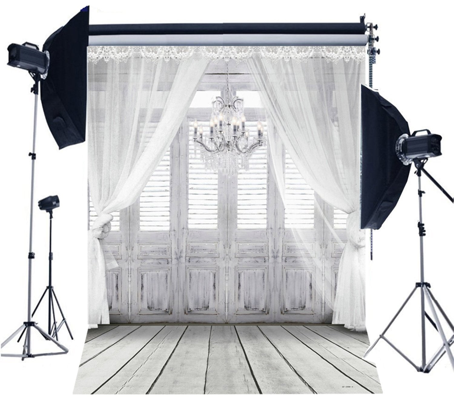 HelloDecor 5x7ft White Tents Chandelier Photography Backdrop Wood Floor Photo Background for ...