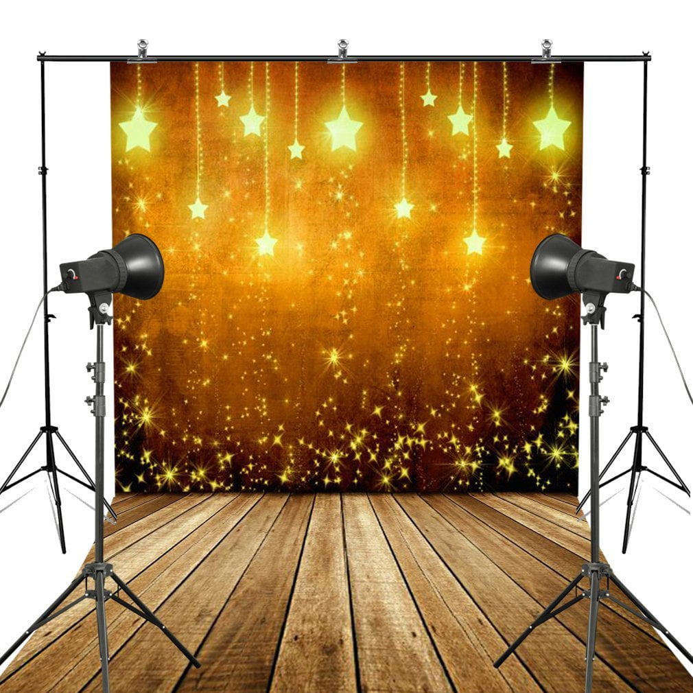 HelloDecor 5x7ft Wood Floor Photography Backdrop Glitter Glod Stars ...