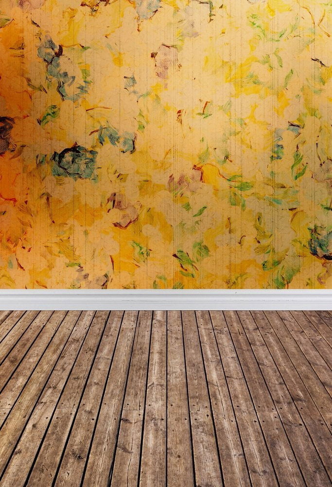 HelloDecor 5x7ft Yellow Pattern Wall Vintage Brown Wood Floor Newborns ...