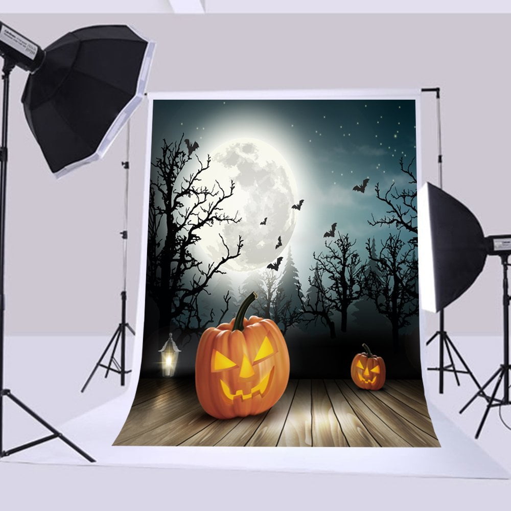 HelloDecor 5x7ft halloween backdrops Pumpkin ghost lights Woods Giant ...