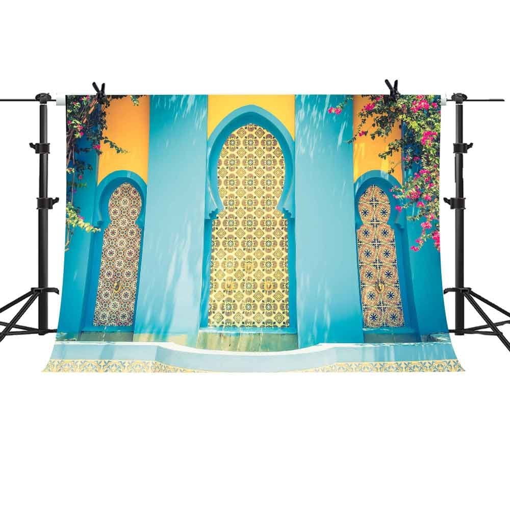 HelloDecor 7x5Ft Blue Gate Morocco Backdrop Wall Bright Color House ...
