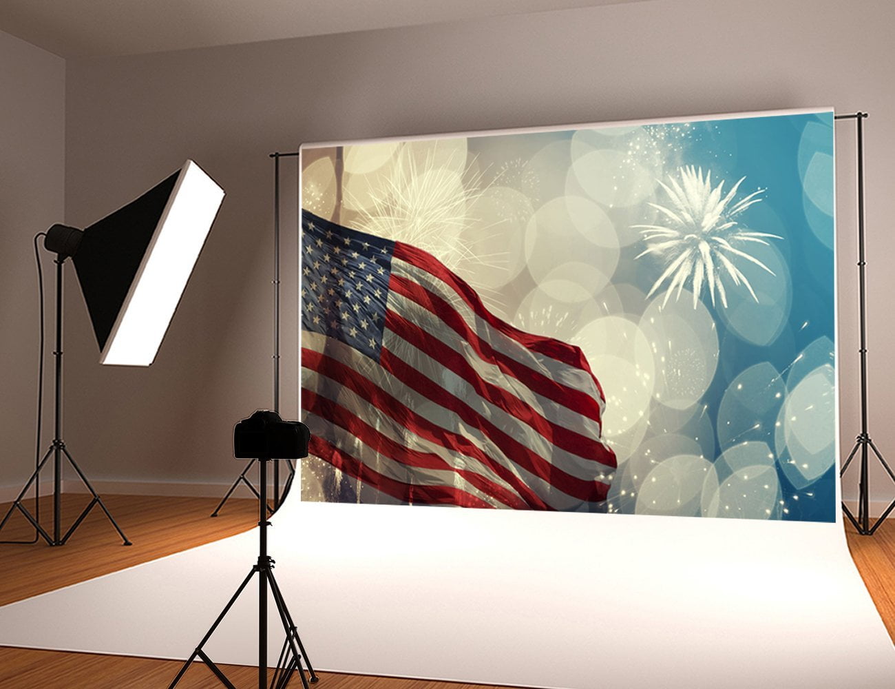 HelloDecor 7x5ft American Flag Photography Backdrop Firework Scene ...